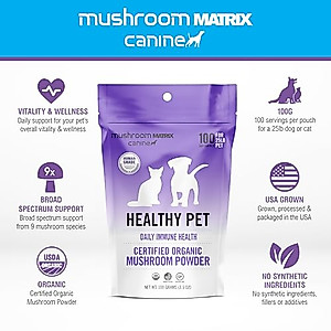 Om Mushroom Matrix Pet - Canine | Healthy Pet | USA Grown Human-Grade Organic Mushroom Powder Pet Supplement | Daily Functional Immune Support for Dogs & Cats | 100 Grams, 3.5 oz