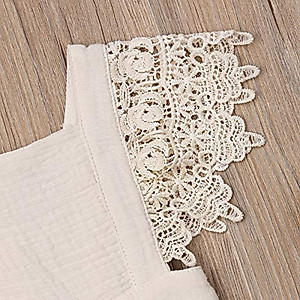 Toddler Baby Girl Infant Comfy Cotton Linen Lace Princess Overall Dress Sundress (Beige, 9-18 Months)