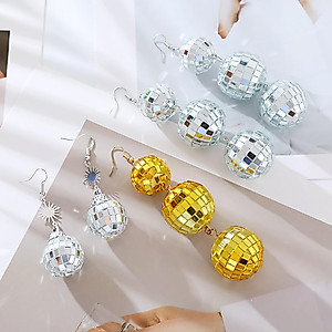 Vintage Disco Ball Dangle Earrings for Women 60's Earrings Silver Gold 70's Disco Ball Earrings Halloween Earrings Jewelry (Style B Silver)