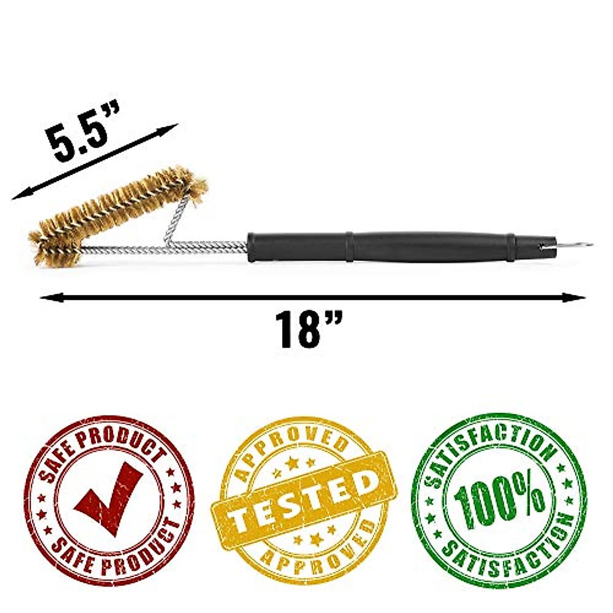 Grillaholics Essentials Brass Grill Brush - Softer Brass Bristle Wire Grill Brush for Safely Cleaning Porcelain and Ceramic Grates - Lifetime Manufacturer's Warranty