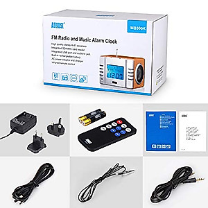 August MB300 Mini Wooden MP3 Stereo System and FM Clock Radio, with Card Reader, USB Port & AUX Jack (3.5mm Audio In), 2 x 3W Powerful Hi-Fi Speakers and Built-in Rechargeable Battery