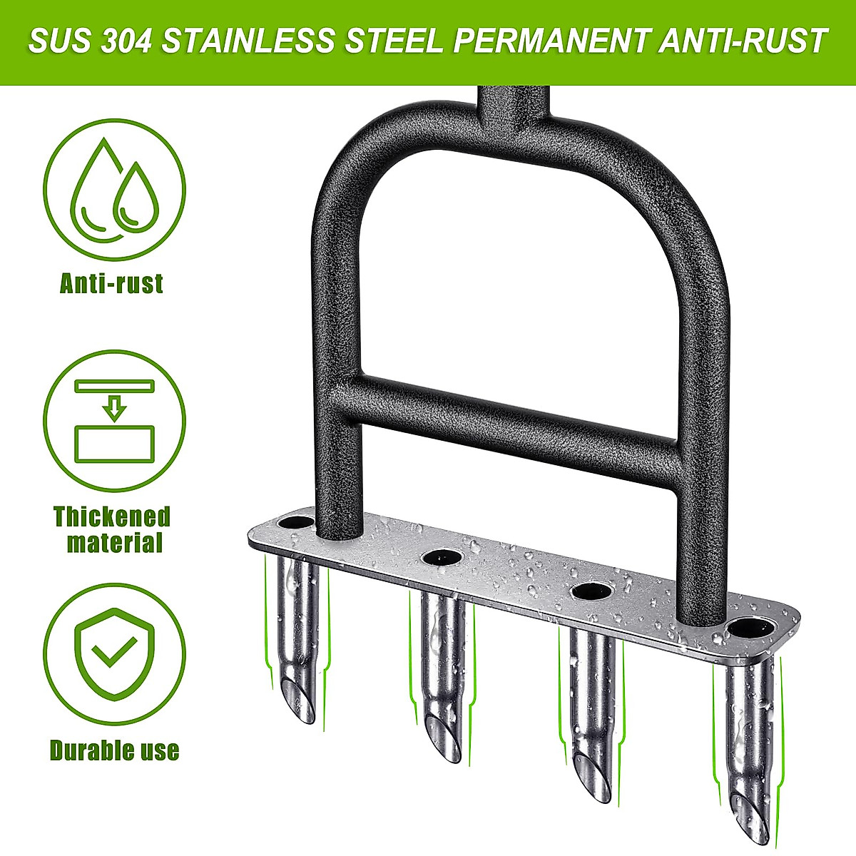 Dolibest Lawn Coring Aerator, Stainless Steel 4 Corer Plug Aerator Tool with Soft Rubber Grip, Manual Grass Aerating Tool, Garden Tool & Cleaning Hand Tool for Loosening Soil and Improving Lawn Health