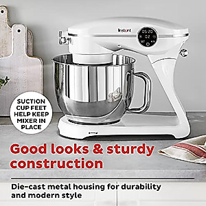 Instant Stand Mixer Pro,10-Speed Tilt-Head Electric Mixer with Digital Interface,7.4-Qt Stainless Steel Bowl,From the Makers of Instant Pot,600W,Lightweight, Whisk, Dough Hook and Mixing Paddle, Pearl