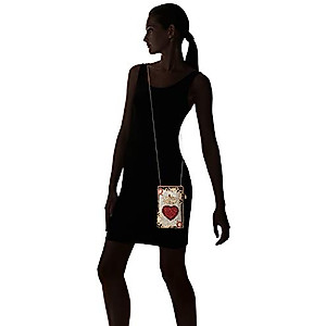 Mary Frances Queen of Hearts Beaded Playing Card Crossbody Phone Bag, silver
