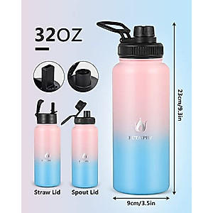 Insulated Water Bottle with Straw Lid, 32oz Vacuum Stainless Steel Insulated Sports Water Bottle, Double Wall BPA Free Sweat-Proof Thermos to Beverages Perfectly Keep Cold or Hot