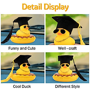 wonuu Swim Ring Rubber Ducks with Mini Diamond Glasses Hat Necklace for Cars Dashboard Decorations Car Accessories Toy Duck Car Ornament