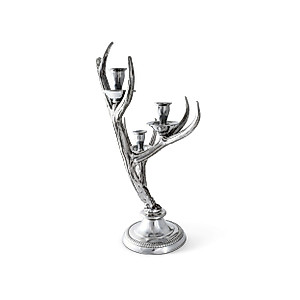 Arthur Court Designs Aluminum Metal Antler Candlestick / 3 Taper Candle Holder 13 inch Wide 17.5 inch Tall