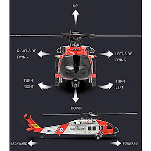 QIYHBVR RC Helicopter Model 6CH 3D American Coast Guard UH-60 Scale RC Helicopter RTF W/GPS Intelligent Control System＆Camera, 2.4G Remote Control,1/47 Scale RTF Edition