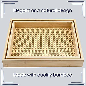 AuldHome Ottoman Rattan Breakfast Trays (Set of 2); Basket Serving Trays with Wooden Fram for Serving Guests, Coffee Break, Breakfast and More