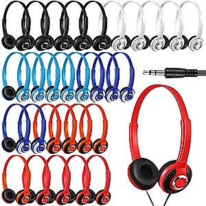 Yunsailing 30 Pack Bulk Headphones Classroom Headphones for Kids School Headphones Headsets Individually Wrapped Adjustable Student Earphone Earbuds for Classroom Kids Adults, 6 Colors