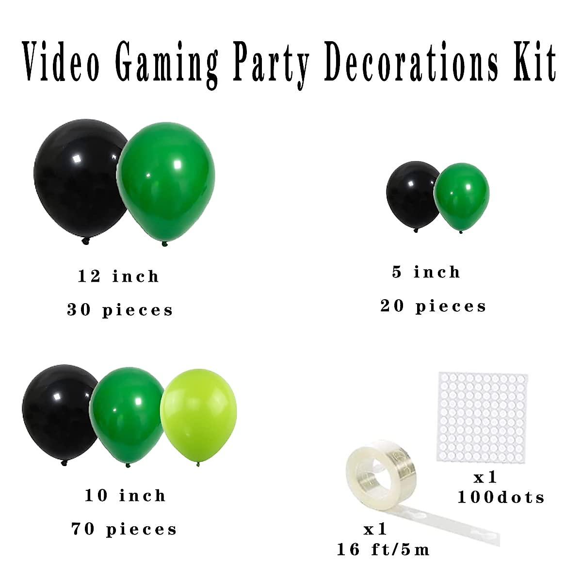Green Black Balloon Garland Arch Kit - 122PCS Video Game Party Supplies Lime Green Black Balloons for Boy Soccer Football Video Gamer Miner Birthday Baby Shower Graduation Party Decors