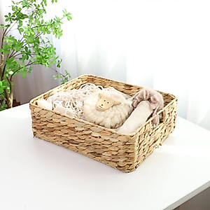 YAHUAN Water Hyacinth Storage Basket, Handwoven, 15.35L x 12W x 4.72H in, Brown