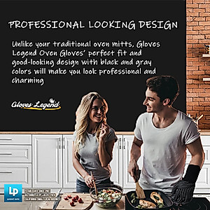 1 Pair (2 Gloves) - Gloves Legend Black Kitchen Oven BBQ Gloves – Machine Washable Heat Resistant Cooking Barbecue Grill Gloves - with Extra-Long Cuff