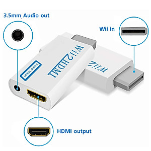 sartyee Wii to HDMI Converter, Wii2 to HDMI for HD Video Audio Output with 3.5mm Audio Jack, Supports All Wii Display Modes 1080P 720P, Wii, Wii U, HDTV, Monitor, NTSC