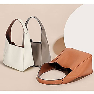 Women Hobo Handbag Soft Leather Bucket Shoulder Purse Designer Fashion Tote Bag for Work Travel Shopping, Light Tan