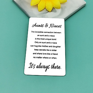 Aunt Niece Gifts Engraved Wallet Insert Card Aunt Gifts for Women Birthday Gift for Niece Girl Niece Gift from Her Auntie Graduation Gifts from Aunt Metal Wallet Insert Card Mothers Day Jewelry