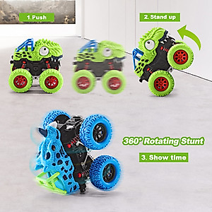 2pcs Toy Cars, Monster Trucks for Boys,Dinosaur Toys for Kids 3-5 Double-Directions Pull Back Race Car Gifts for Boys Girls Birthday Christmas