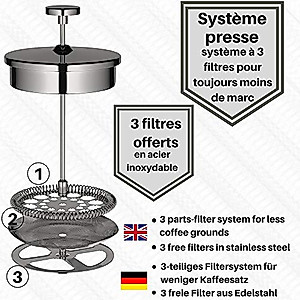Cafetiere French Press Coffee Maker by VeoHome - Unbreakable and keeps coffee hotter for a long time thanks to its double wall (0.75 Liter)