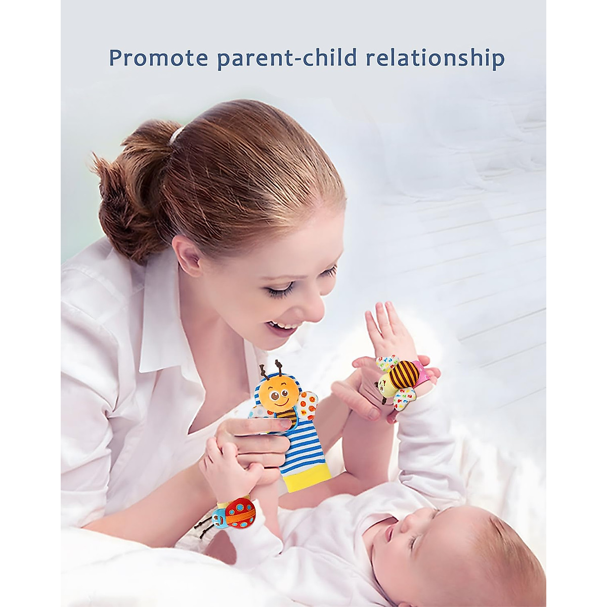 Bloobloomax Baby Soft Toy Foot Finder Socks Wrists Rattles - Ankle Leg Hand Arm Feet Rattle Toy Set- Newborn Present for Infant Toddler Boy Girl 0 3 6 9 12 24 36 Months