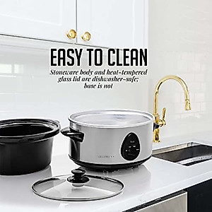OVENTE 3.7 Qt Electric Slow Cooker with 3 Settings, Dishwasher-Safe Pot, Tempered Glass Lid - Portable Multicooker for Soups, Sauces, Stews & Dips