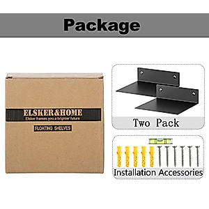 ELSKER&HOME Small Floating Shelf Set of 2 Pack Black, Metal Floating Book Shelves for Wall Mounted,Invisible Bookshelves Suitable for Kids Room, Office, Study Room