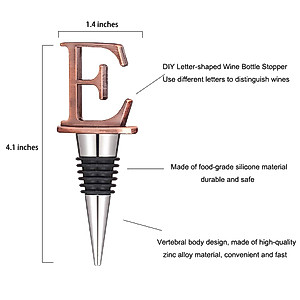 Wine Stoppers - Stainless Steel Letters Wine Stopper, Silicone Reusable Wine and Beverage Bottle Stopper, used for Bar, Kitchen, Holiday Party, Wedding Keep Wine Fresh (A)