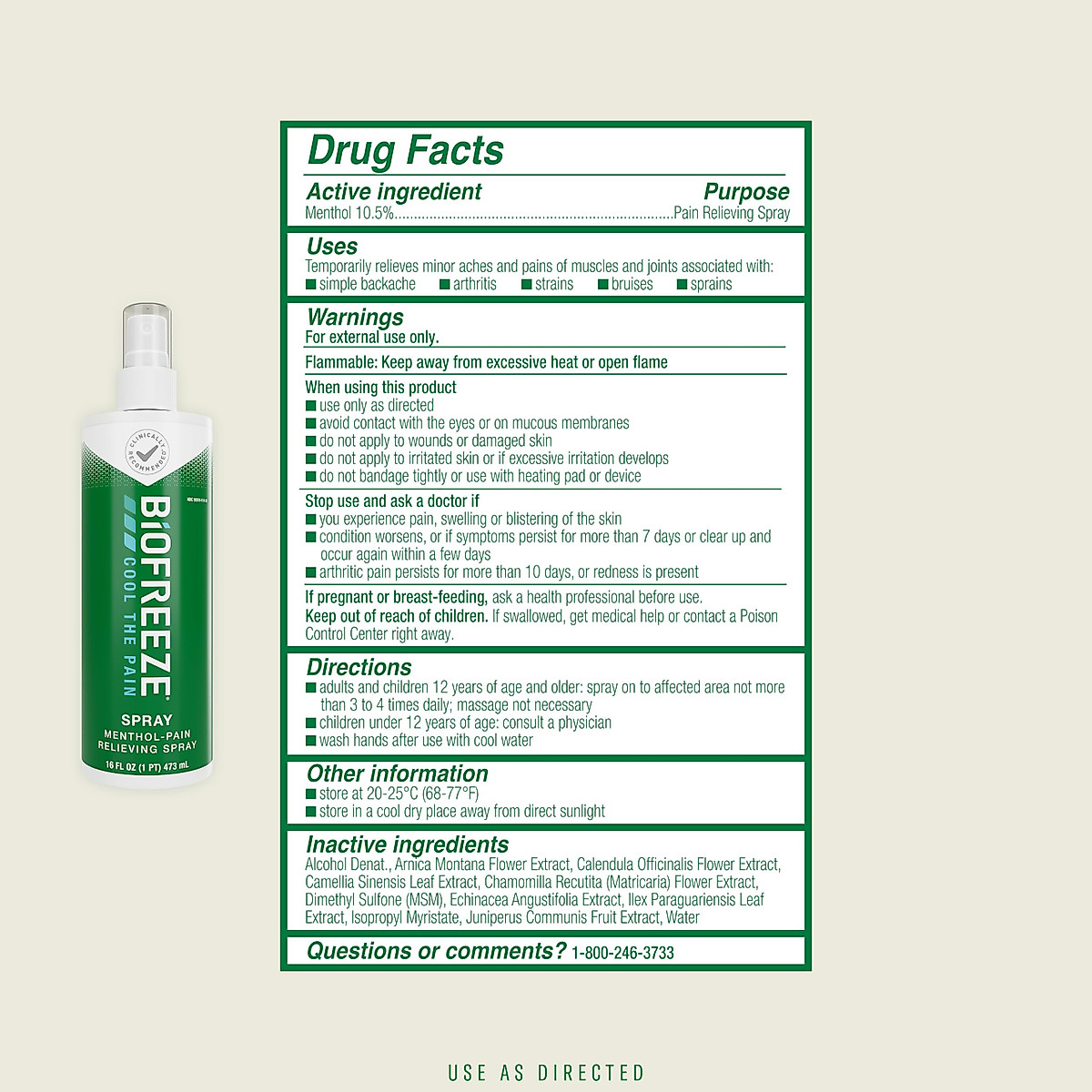 Biofreeze Menthol Pain Relieving Spray 16 FL OZ Colorless Spray For Pain Relief Associated With Sore Muscles, Arthritis, Simple Backaches, And Joint Pain (Packaging May Vary)