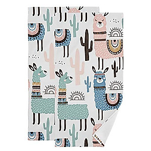 Vdsrup Llama Cactus Hand Towels Chic Cacti Alpaca Towel Set of 2 Animals Small Bath Towels Soft Guest Face Towel Bathroom Decorations Thin Kitchen Tea Dish Towels 14x28 in