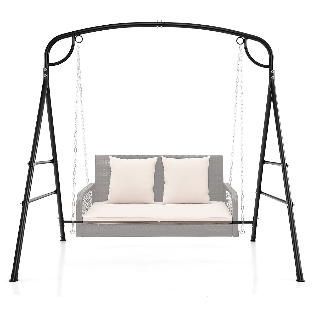 HAPPYGRILL Outdoor Swing Frame Heavy-Duty Metal Porch Swing Stand with Side Bars & 2 Rings, 660 lbs Weight Capacity, A-Frame Swing Frame for Garden, Backyard, Balcony