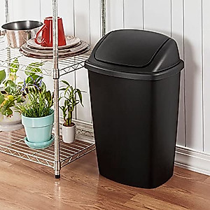 Sterilite 10689006 7.5 Gallon SwingTop Wastebasket, Black Lid and Base, 6-Pack