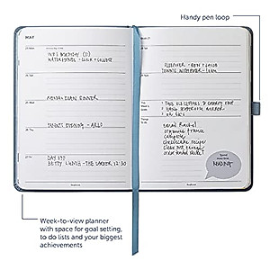 Busy B Goals Diary Runs January - December 2022. A5 Blue Week to View Goal Setting Planner with Stickers, Pockets & Notes