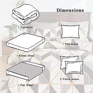 Flysheep Geometric Bed in a Bag 6-Pieces Twin for Kids, Gray Black Beige Rhombus n Triangles Printed Comforter Sheet Set (1 Comforter, 1 Flat Sheet, 1 Fitted Sheet, 2 Pillow Shams, 1 Pillowcase)