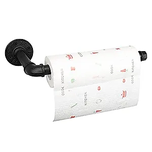 Jeasor Industrial Iron Pipe Kitchen Paper Towel Holder, Vintage Farmhouse Heavy Duty DIY Industrial Rustic Wall Mount Paper Towel Rack for Kitchen Bathroom (1, Black)