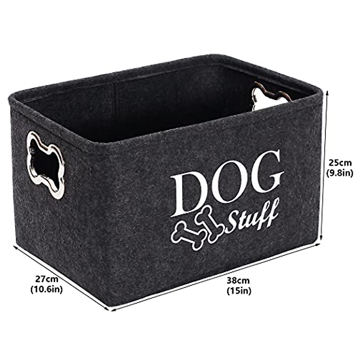 Brabtod Large Dog Toy Bin Dog Toy Storage Box Pet Toy Basket Collapsible Felt Open Storage Bin Cubes Organizer with Handles for Dog Leash Blanket Grooming Supplies -Dark Gray