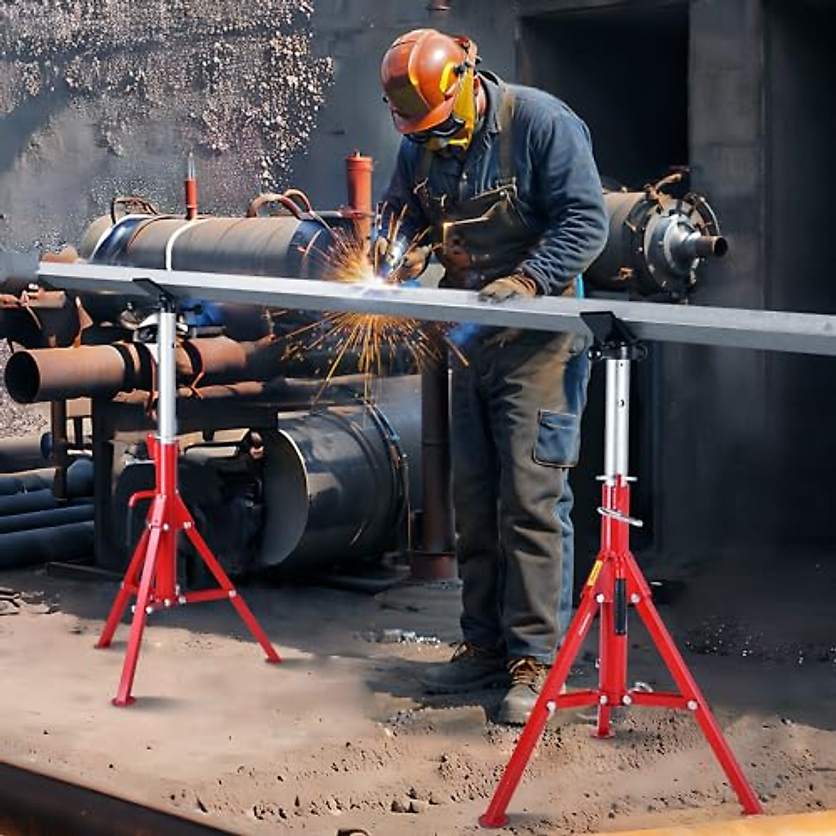 Mophorn V Head Pipe Stand Adjustable Height 28-52 Inch, Jack Stands 2500 LB. Capacity,Folding Portable 1/2 to 12 Inch Supporting,Steel