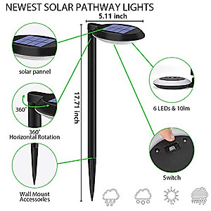 kinna Outdoor Solar Path Lights Waterproof Landscape Pathway Light with 6 White LEDs Garden Lighting Decorative for Patio Driveway Backyard (Black-4 Pack)