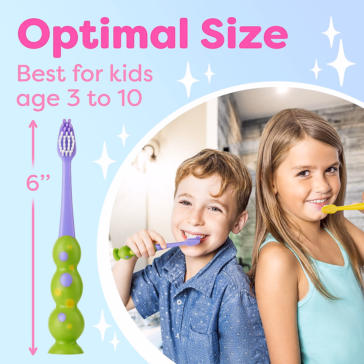 Kids Toothbrush 4 Pack - Soft Bristles with Suction Cup - Toothbrush Kids, Child Sized Brush Heads, 3-10 Year Old Kid Toothbrush with Easy Storage - Toddler, Girl and Boy Set (4-Pack, Multi-Color)