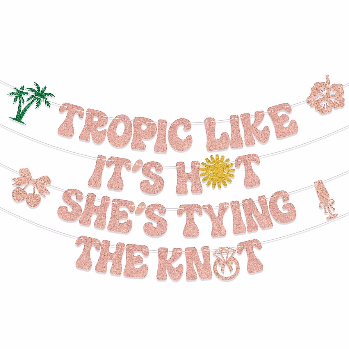 KEWUFD She's Tying The Knot Banner, Bow Theme Bridal Shower/Engagement/Wedding Party Decorations, Summer Themed Beach and Pool Bachelorette Party Decoration Supplies Rose Gold Glitter