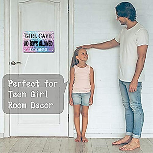 ManruleUS Room Decor for Teen Girls Aesthetic Metal Tin Sign Girl Cave No Boys Allowed 12x8 inches (Girl Cave 3)