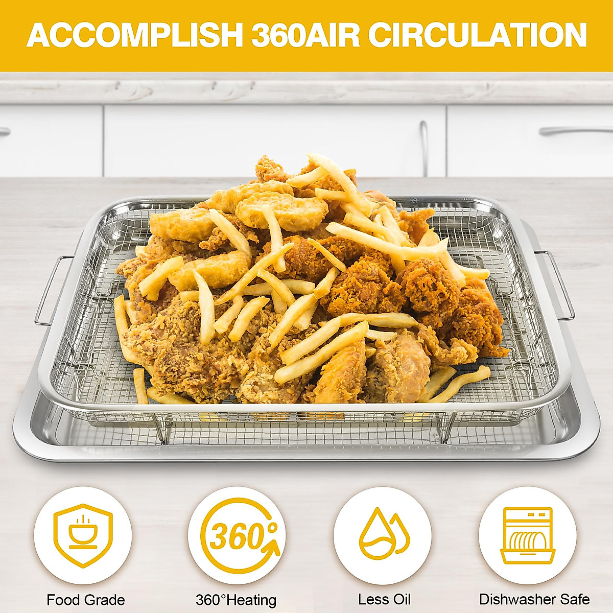 Air Fryer Basket for Oven 15 x 11 Inch Stainless Steel, Air Fryer Accessories Oven Rack and Crisper Tray, Bacon Cooker Broiler Pan for Oven, Bakeware Sets Oven Rack-2 Piece Large