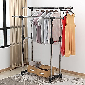 Panet Coat Rack Double Pole Coat Rack Indoor and Outdoor Clothes Rack Stainless Steel Drying Rack Free Standing Coat Rack (Color : A)