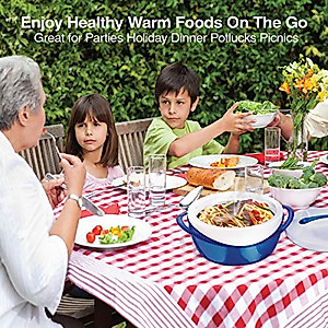 Pinnacle Large Insulated Casserole Dish with Lid 3.6 qt. Elegant Hot Pot Food Warmer/Cooler -Thermal Soup/Salad Serving Bowl Stainless Steel Hot Food Container–Best Gift Set for Moms –Holidays Blue