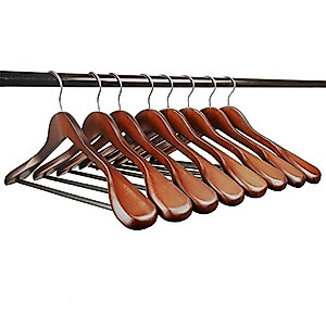 Coat Hanger 8-Pack, MEQUTION Wood Hangers Trouser Hangers Extra Wide Shoulder Wooden Hangers for Heavy Coat, Sweater, Skirt, Suit, Pants, Retro Finish (Walnut Finish)