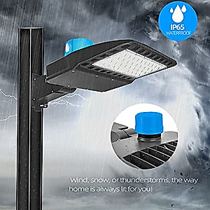 LED Parking Lot Light 200W, 5500K, 28,000LM (135LM/W ) LED Street Lighting with Dusk to Dawn Photocell, Commercial Adjustable Direct Arms Mount LED Shoebox Light, Ideal for Basketball Court,Stadium