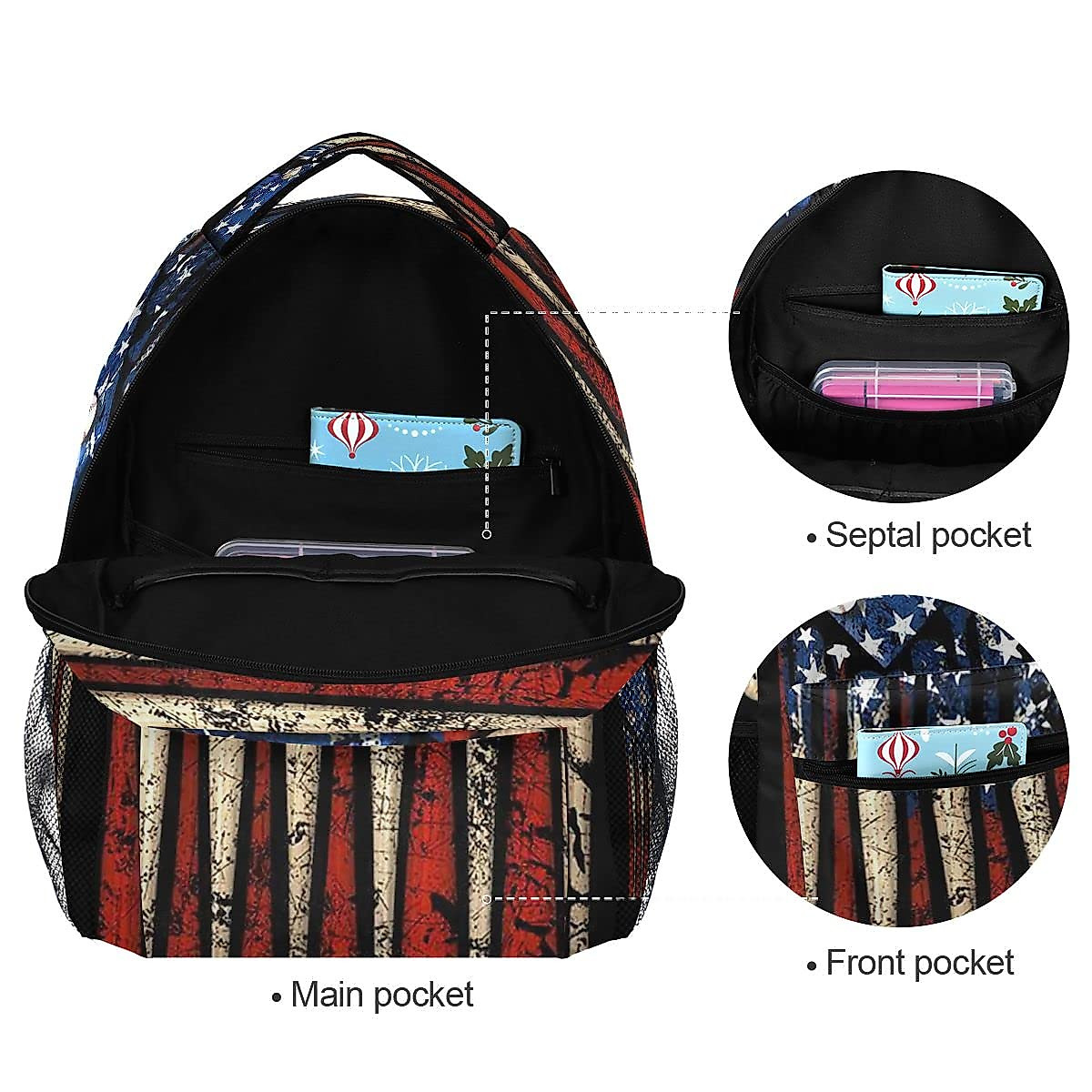 American Flag Baseball Print Backpack Patriotic USA School Bookbag for Boys Girls Computer Backpacks Book Bag Travel Hiking Camping Gym Daypack