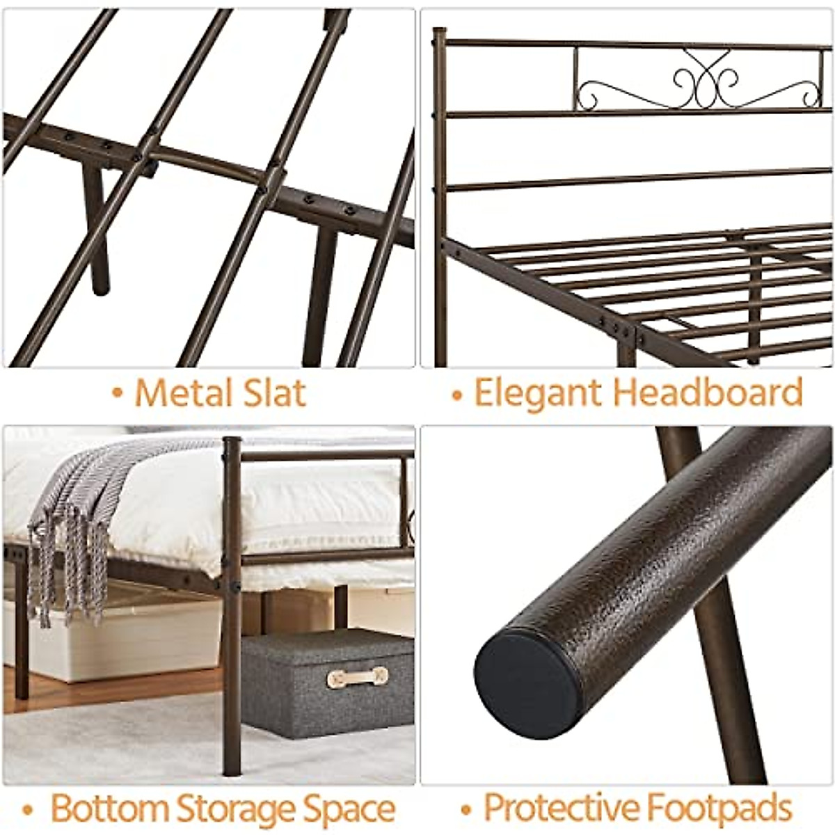 Yaheetech Classic Metal Platform Bed Frame with Headboard and Footboard Flower Design Mattress Foundation Easy Set Up Structure Full Size Bronze