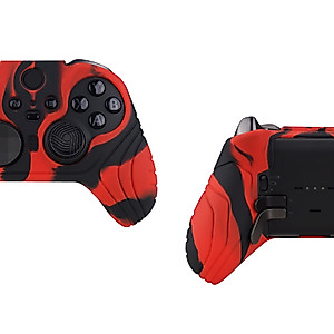 PlayVital Samurai Edition Anti Slip Silicone Case Cover for Xbox Elite Wireless Controller Series 2, Ergonomic Soft Rubber Skin Protector for Xbox Elite Series 2 with Thumb Grip Caps - Red & Black