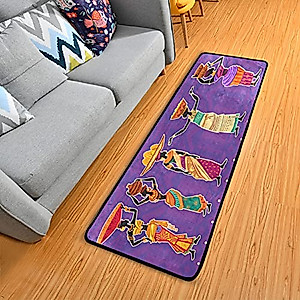 African Girl Women Tribal Purple Runner Area Rug Non Slip Decorative Rug for Hallway Entryway Front Door Bathoom Living Room Home Decor 72x24 inches