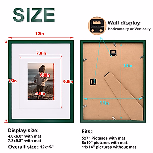 KINLINK 11x14 Picture Frame Green, Solid Wood Frames with Acrylic Plexiglass for Pictures 5x7/8x10 with Mat or 11x14 without Mat, Tabletop and Wall Mounting Display, Set of 4