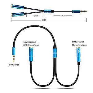 ENVEL Headset Adapter Y Splitter 3.5mm Jack Cable with Separate Mic and Audio Headphone Connector Mutual Convertors for Gaming Headset, PS4, Xbox One, Notebook, Mobile Phone and Tablet 30CM/12 Inch